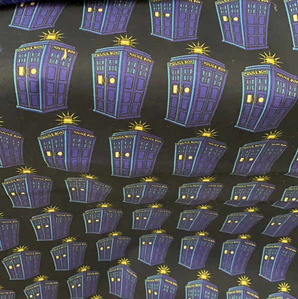 Doctor Who Fabric - Tardis On Black LFD07 – Fabric Mouse Sewing Machines
